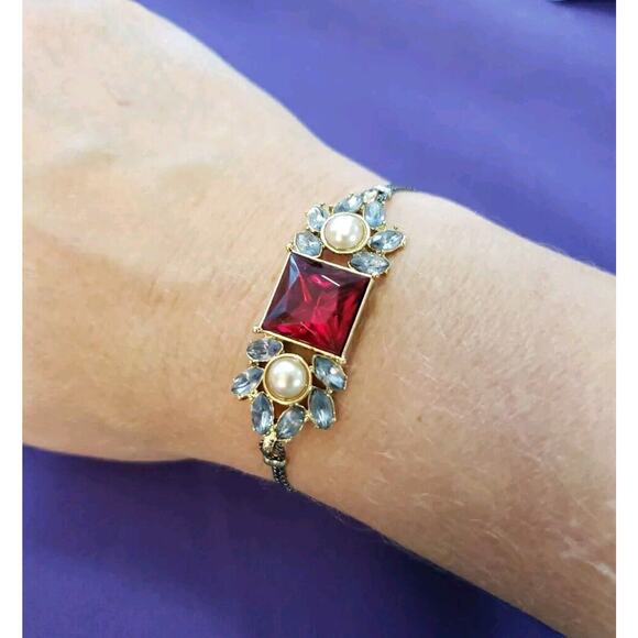 NRO | Jewelry | Nro Signed Womens Adjustable Bracelet Gunmetal Gold Red ...